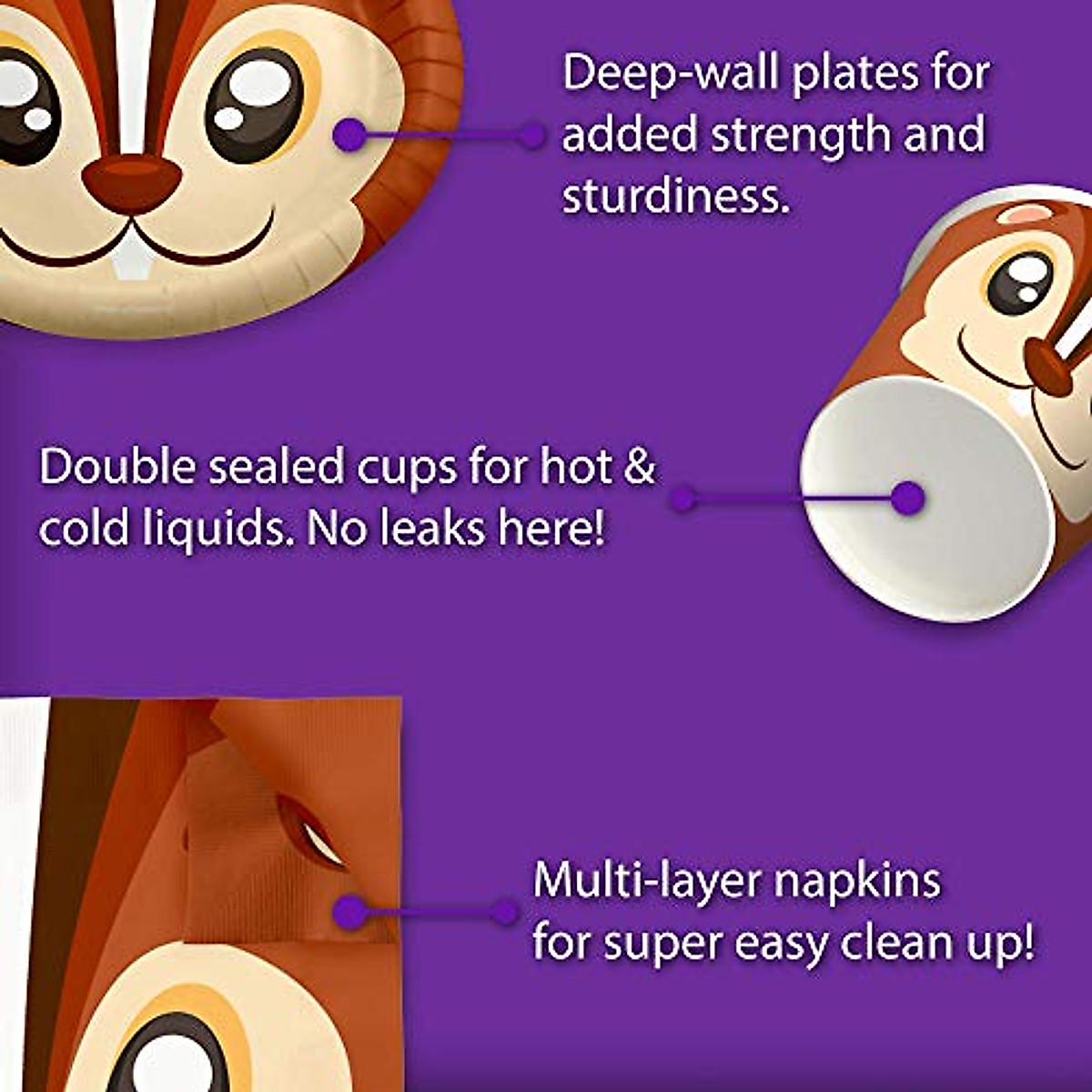 Squirrel Birthday Party Supplies Set Plates Napkins Cups Tableware Kit for 16