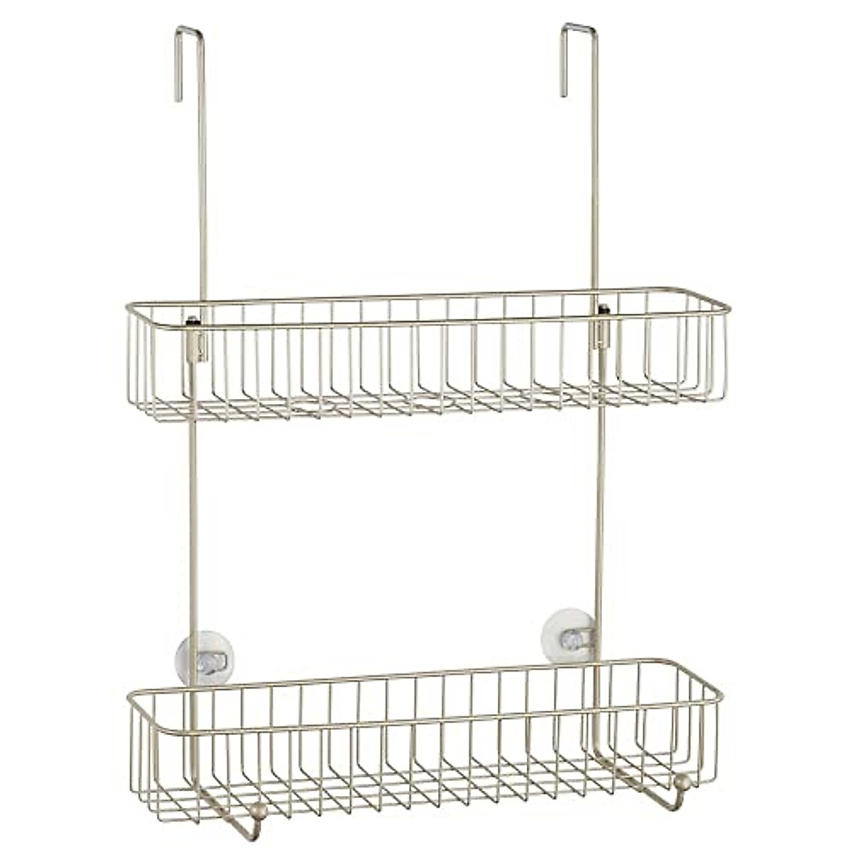 mDesign Extra Wide Metal Wire Over the Bathroom Shower Door Caddy, Hanging Storage Organizer Center with Built-In Hooks and Baskets on 2 Levels for Shampoo, Body Wash, Loofahs - Satin