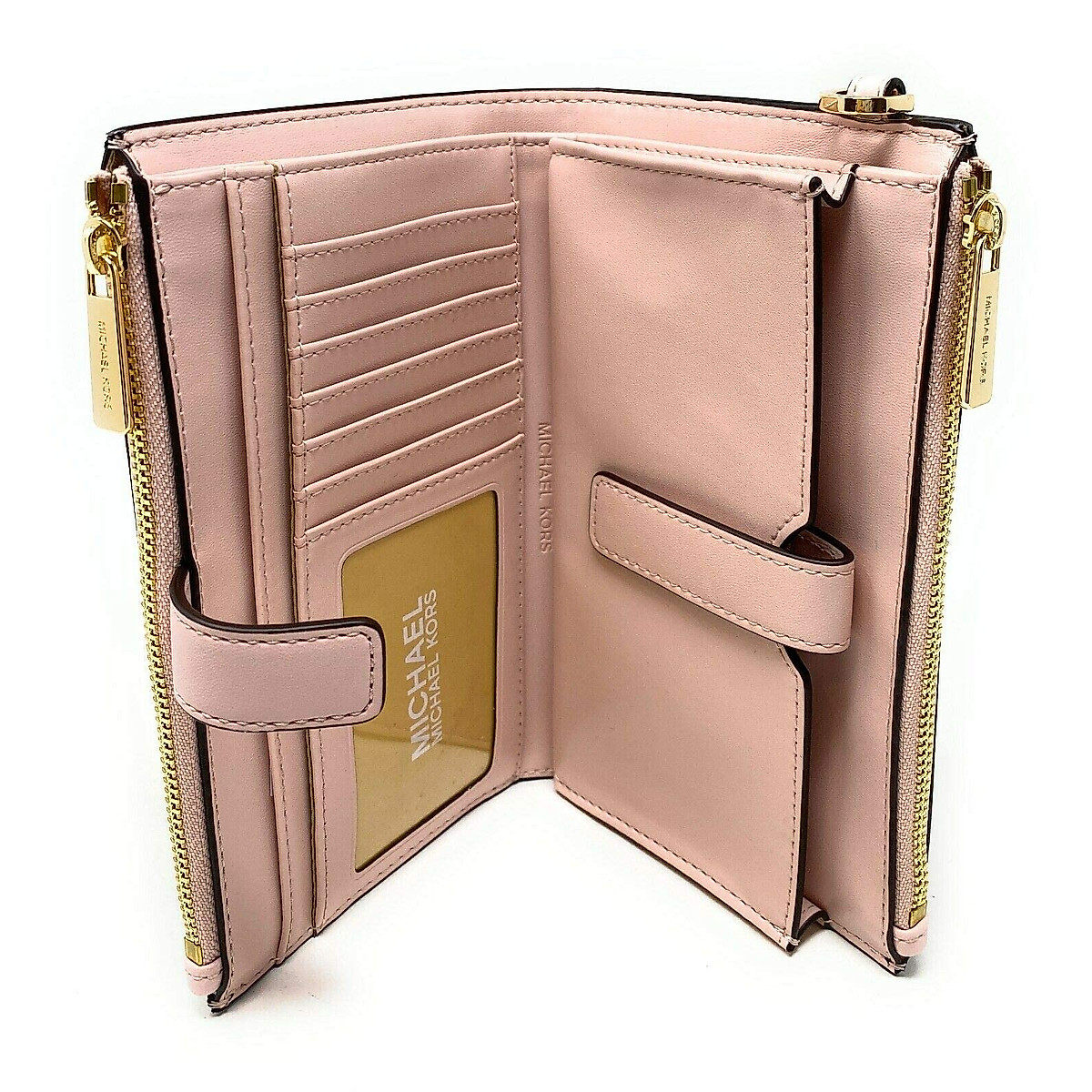 Michael Kors Jet Set Travel Double Zip Wristlet (brown softpink)