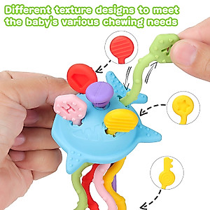Baby Teether Toys for 12-18 Months, Montessori Sensory Teething Toys for Babies 1+ Year Old, Infant Car Seat Toys Pull String Activity Silicone Toy Fish Shape Chew Toys for Boys Girls, BPA Free