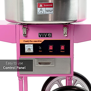VIVO Pink Electric Commercial Cotton Candy Machine/Candy Floss Maker, Mobile Cart with Bubble Shield CANDY-KIT-2