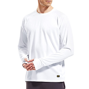 MIER Men's Quick Dry UPF 50+ Sun Protection Long Sleeve Shirts Lightweight Rash Guard Swim UV T-Shirts Hiking Running White M