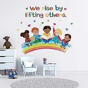 Mfault Inspirational We Rise by Lifting Others Wall Decals Stickers, Diversity Equality Motivational Inclusion Nursery Decorations Baby Boy Girl Bedroom Classroom Art, Kids Neutral Toddlers Decor Gift