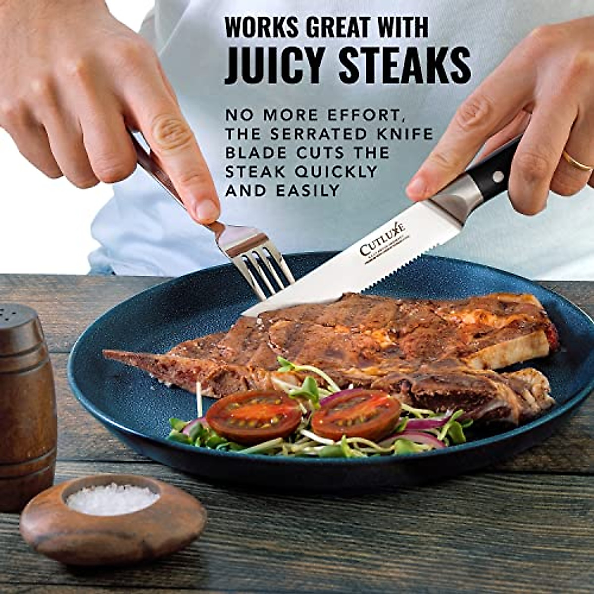 Cutluxe Steak Knives - Serrated Steak Knife Set of 4 – Forged High Carbon German Steel – Full Tang – Ergonomic Handle Design – Artisan Series