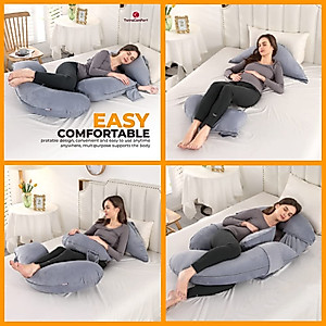 TwinsComfort Full Pregnancy Pillow with 2 Pockets - Maternity Body Pillow for Sleeping, Nursing, Leg, Arm, Back & Belly Support - Breastfeeding Pillow with Extra Pillow, Removable & Washable Cover