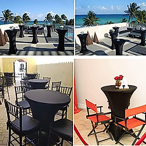 Lykoow 8 Pack Cocktail Spandex Stretch Tablecloth 32''x43'' Black Cocktail Round Table Cover Tablecloth, Fitted High Top Stretch for Round Tables or Wedding Party Banquet Birthday