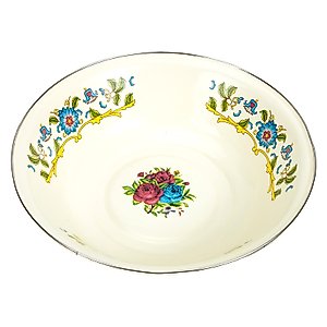 DOITOOL Enamel Plates Enamel Mixing Bowl Vintage Flower Large Salad Bowl Enamelware Washing Basin Chinese Style Soup Serving Bowl for Ramen Asian Dishes Cereal Rice Noodle Enamel Bowl