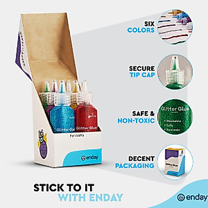 Glitter Glue for Crafts in Bright Classic Colors: Gold, Silver, Red, Green, Blue & Purple Used for Gluing, Drawing, Writing, Outlining (6 Pack)