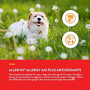 NaturVet Aller-911 Advanced Allergy Aid for Dogs, Cats – Antioxidant-Rich Pet Supplement with Omegas, DHA, EPA – Helps Support Dog Immune System, Cat Respiratory Health, Skin Moisture 180 Soft Chews
