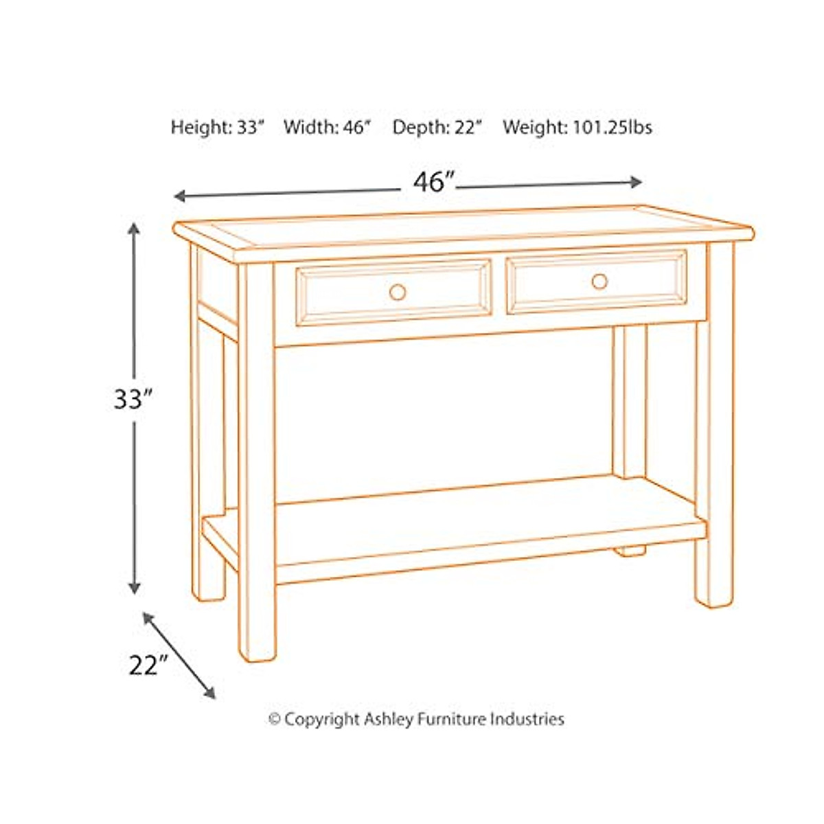 Signature Design by Ashley Bolanburg Farmhouse Rectangular Two Tone Sofa Table, Antique Cream