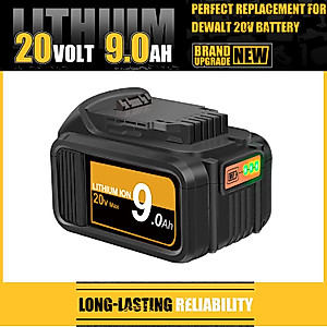 liangjia 2 Packs Upgraded 9.0Ah 20V Max Lithium-ion Replacement Battery Compatible with De-Walt DCB200 Series Cordless Power Tools