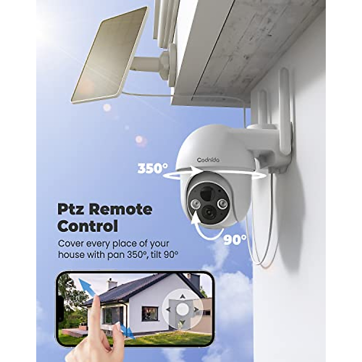 Security Camera Wireless Outdoor,2K Solar Security Camera,Battery Powered Surveillance Cameras for Home with Night Vision,PTZ Control,2-Way Audio,Motion Detection,Compatible with Alexa(2 Pack)