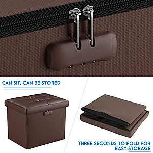Tamfile Storage Ottoman with Lock, Fireproof Safe Folding for Documents, Waterproof Foot Rest Stool, Stable Short Living Room, Brown, 17 * 13 * 13inch