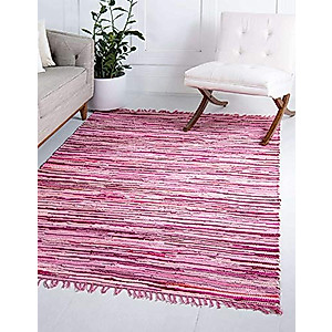 Unique Loom Chindi Cotton Collection Hand Woven Natural Fibers Area Rug_CCH002, 4 ft x 6 ft, Pink/Ivory