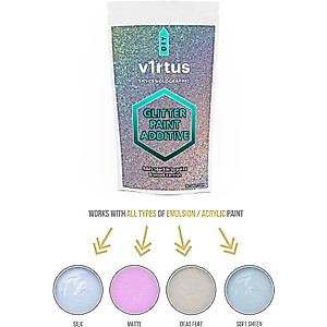 v1rtus Silver Holographic Glitter Paint Additive [400g] with 4X Finishing Buffing Pads for Painting Glitter Walls - Add to Latex Paint, Interior or Exterior for Easy Glitter Sparkle Walls, Ceilings