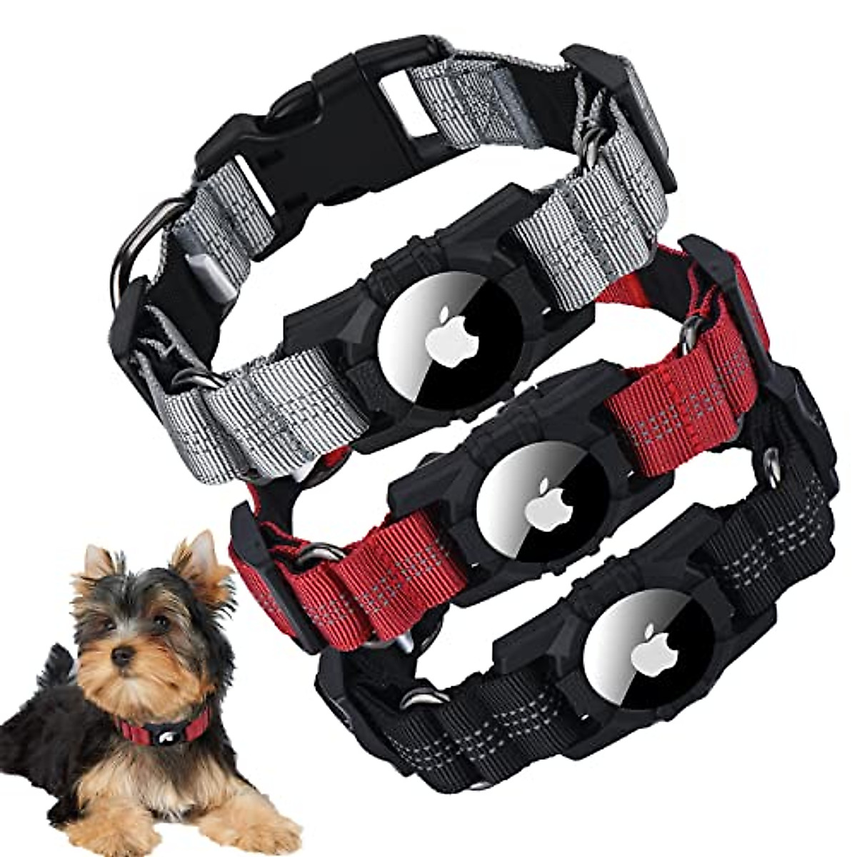 CYFIBYNO 3 Pack AirTag Dog Collar, Reflective Apple Air Tag Dog Collar, Dog Collar with AirTag Holder Adjustable Nylon Air Tag Accessories Pet Collar for Small Medium Large Dogs (Small (12.5"-14"))