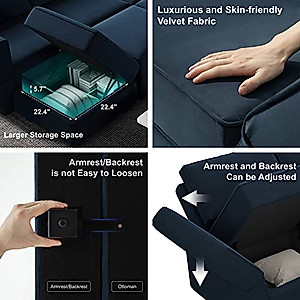 Belffin Modular Convertible Sectional Sofa with Reversible Double Chaises Velvet L Shaped Convertible Couch with Storage Blue