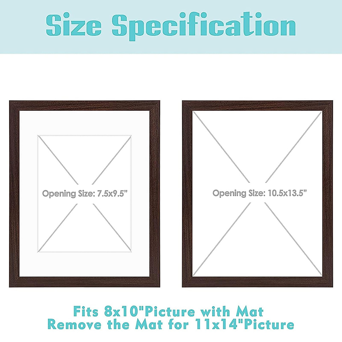 Frametory, 11x14 Picture Frame - Made to Display Pictures 8x10 with Mat or 11x14 Without Mat - Wide Molding - Pre-Installed Wall Mounting Hardware (Brown, 2 Pack)