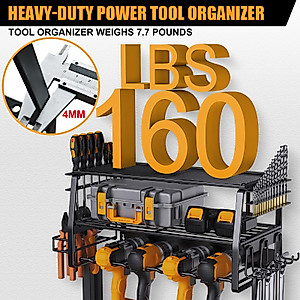 Kayfia Power Tool Organizer Wall Mounted 3 Layer Garage Organization Floating Cordless Drill Holder Heavy Duty Tool Organizers and Storage with Screwdriver/Plier/Hammer/Bit Holder Father's Day Gifts