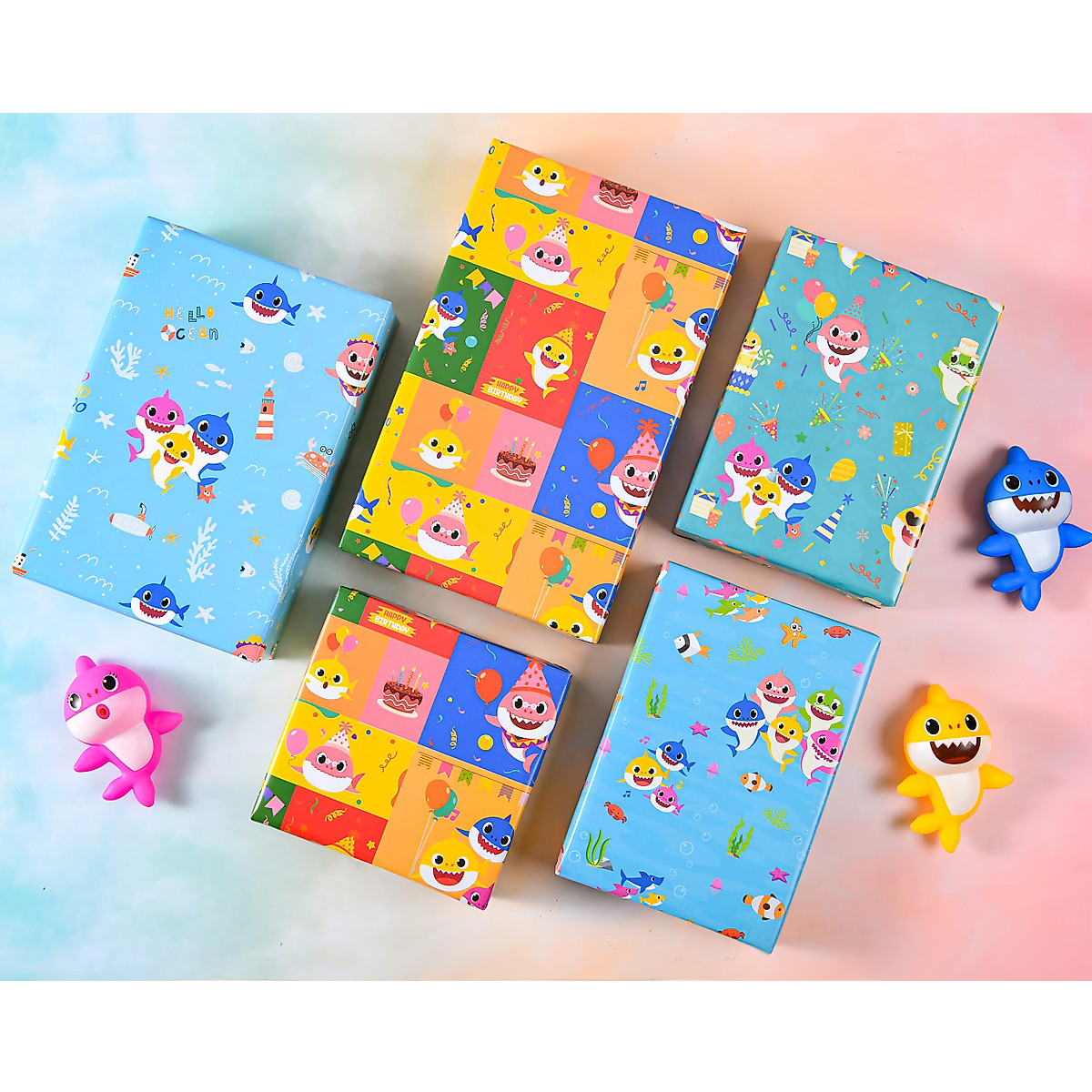 Sikiweiter Shark Wrapping Paper -Ocean Shark Wrapping Paper for Baby Boys Girls, 12 Sheets Shark Wrapping Paper for Baby Shower Birthday Christmas, 19.7 x 27.6 Inches Per Sheet