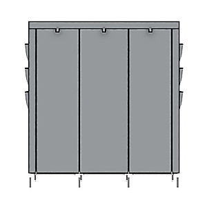 OUMYJIA 69 inches Portable Clothes Closet Wardrobe Non-Woven Fabric Storage Organizer, Side Pockets, Grey, 51 L x 17.5 W x 69 H inches