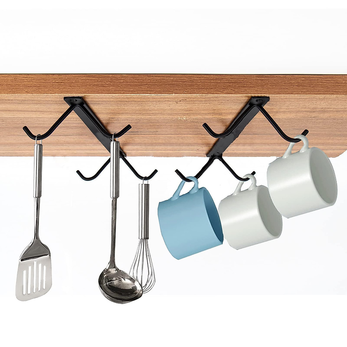 AMUFYSHH 4 Packs Mug Hooks Under Cabinet, Coffee Cup Hooks for Hanging Under Shelf, Mugs Organizer Rack with 16 Hooks for Displaying Mugs, Coffee Cups and Kitchen Utensils, Coffee Bar Accessories