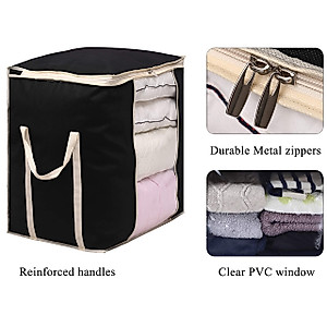 MISSLO King Comforters Storage Bag 120L for Blankets Clothes Sweaters Beddings Organizer with Reinfored Handles Non-Metal Fabric Storage Bin Organizer, Black