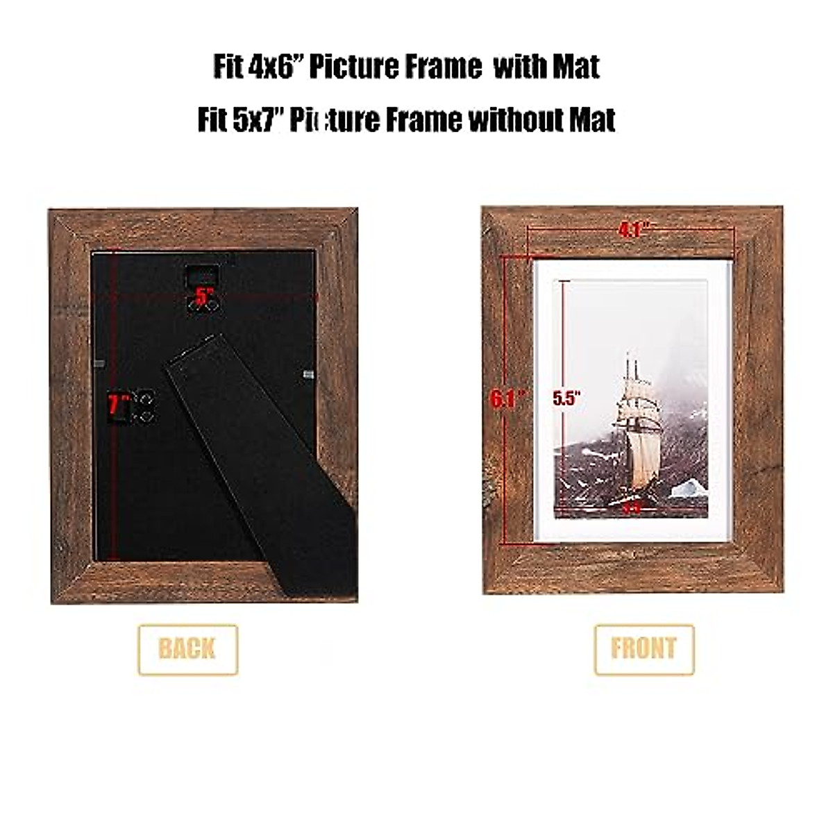 kennethan Rustic Brown 5x7 Picture Frames Wide Molding 3P in 1 set - Wall Mounting Material Included