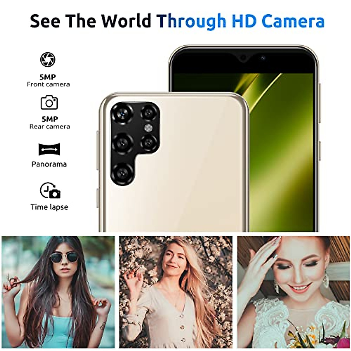 Xgody X60 4G Unlocked Phones, 6'’ QHD Waterdrop Screen Dual Sim Unlocked Cell Phones, Quad-core 2GB+16GB Smartphones, 3000mAh Battery, Face Unlock, AI Camera 5MP+5MP Cheap Android Phone (Gold)