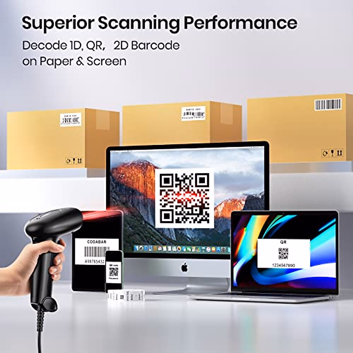 Anyeast 2D/QR Barcode Scanner with Adjustable Stand | USB