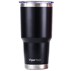 VIGOR PATH Insulated Tumbler Cup with Slide Lid, Double-Walled Vacuum Stainless Steel Water Bottle Travel Mug - Leak-Proof Thermal Cup for Home and Outdoor Adventures - 30oz (Black)