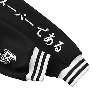 Cute Cat Baseball Jacket Hoodie Long Sleeve Casual Sweatshirt Oversized Kawaii Print Pullover Aesthetic Coat for Girl Black