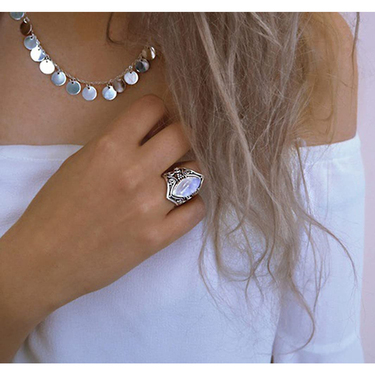 Koguxuix Vintage Silver Ring 925 Sterling Silver Natural Moonstone Women Jewelry Elegant Gemstone Wedding Ring (8)