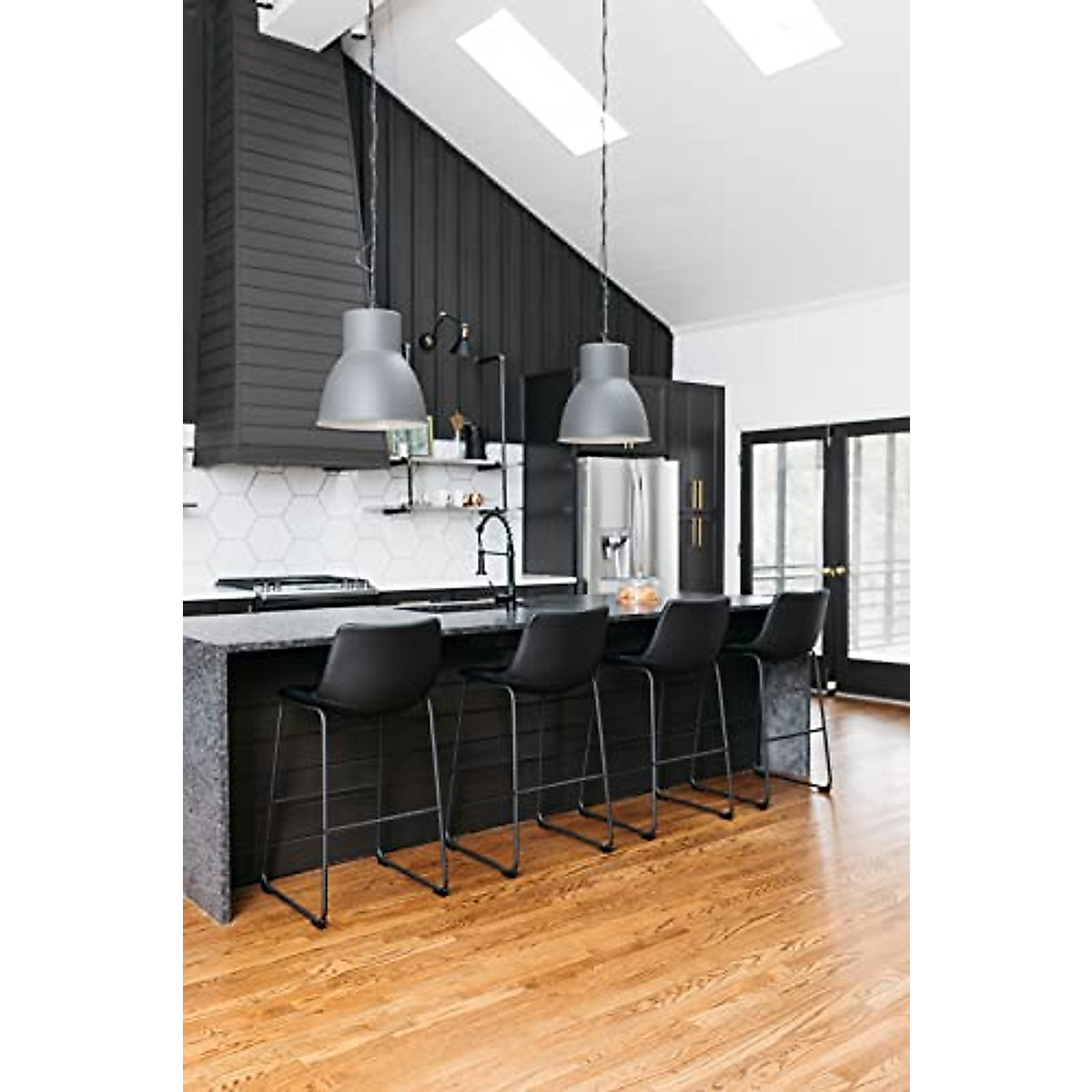 Signature Design by Ashley Centiar Urban Industrial 28.75" Pub Height Bucket Seat Barstool, 2 Count, Black