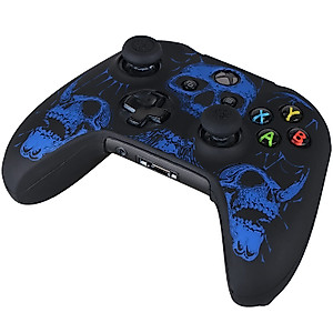 YoRHa Laser Carving Silicone Skin for Xbox One S/X Controller x 1(Skulls Blue) with Exclusive Thumb Grips x 8