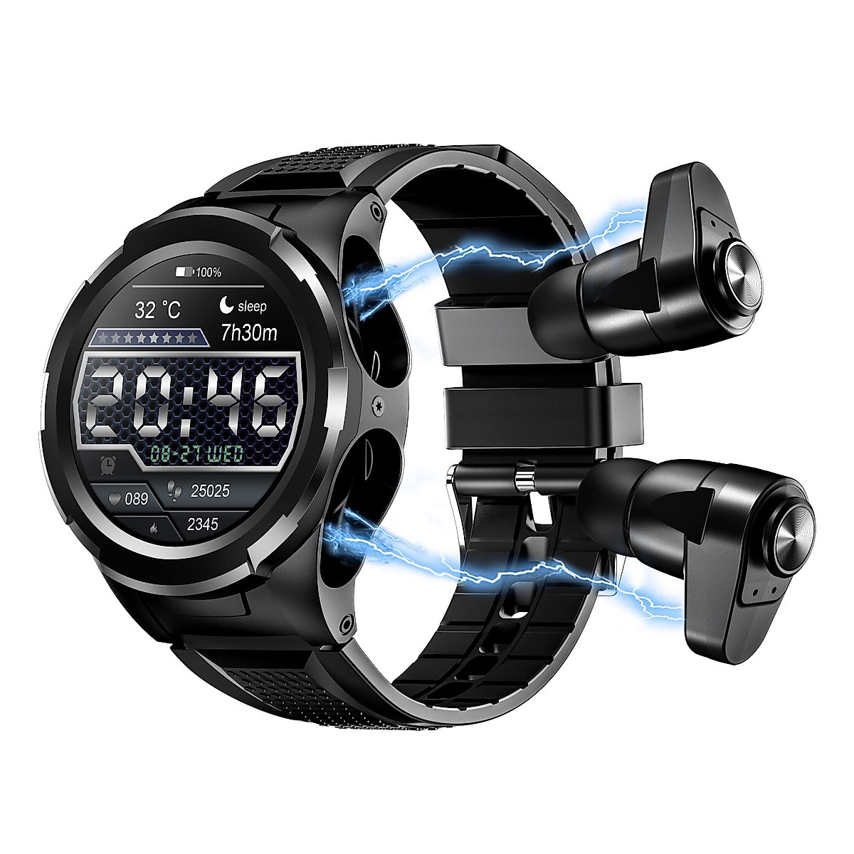 Sudroid Smart Watch with Earbuds, 2 in 1 Bluetooth Smart Watch for Android iPhone, Fitness Tracker Watch, Tracker with Blood Oxygen Heart Rate Sleep Monitor, Long Time Standby Sports Smart Watch