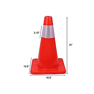 [ 12 Pack ] 18" Traffic Cones PVC Safety Road Parking Cones Weighted Hazard Cones Construction Cones for Traffic Fluorescent Orange w/4" Reflective Strips Collar