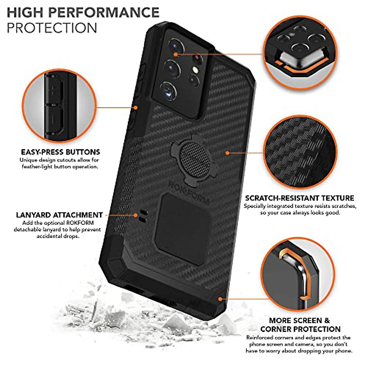 Rokform - Galaxy S21 Ultra 5G Rugged Case + Magnetic Sport Ring Stand & Grip