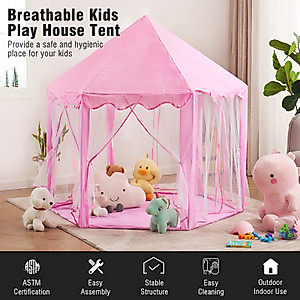 Princess Tent for Kids - Castle Playhouse Tent with LED Star Lights – Large Kids Play Toys for Indoor & Outdoor – 55"x53" Pink