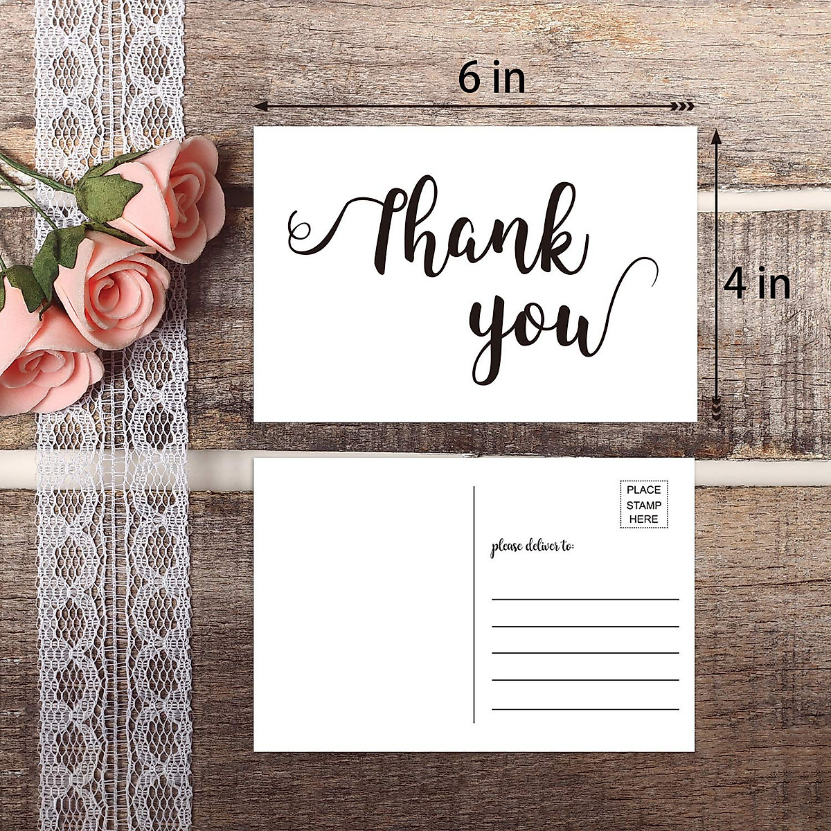 Antgiftshop 50 Thank You Postcards-Blank Thank You Note Card for Wedding, Bridesmaid, Bridal or Baby Shower, Teachers, Business a Great Way just to say Thanks! 4 x 6 inch