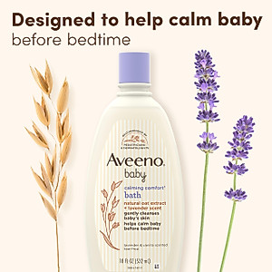 Aveeno Baby Calming Comfort Bath with Relaxing Lavender & Vanilla Scents, Hypoallergenic & Tear-Free Formula, Paraben- & Phthalate-Free, 18 Fl Oz (Pack of 1)