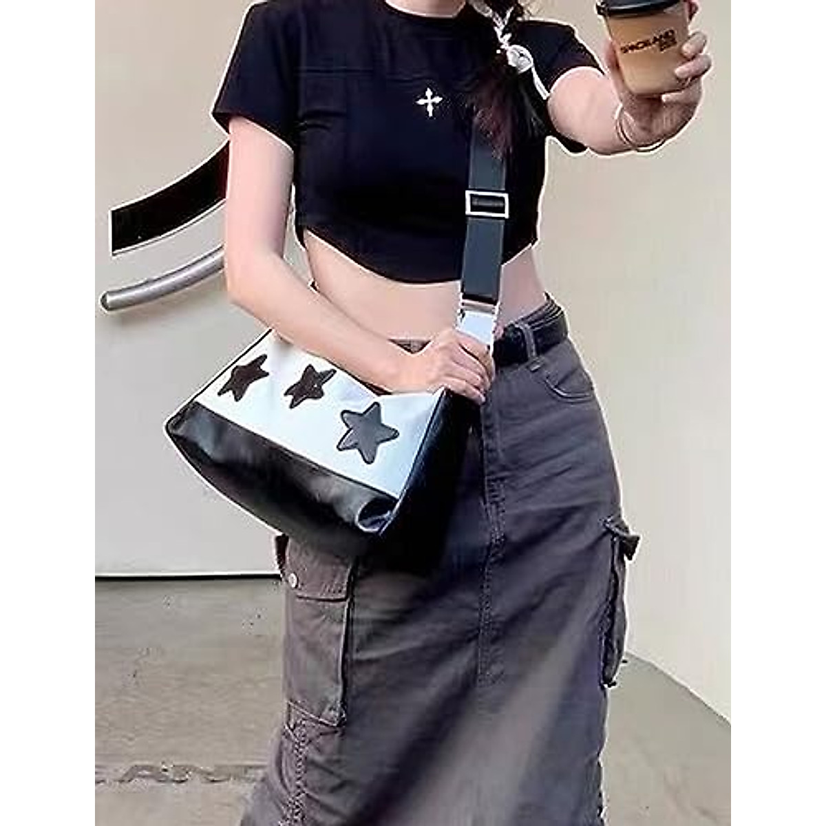 FCOOLYEET Messenger Bag Y2K Aesthetic Star Crossbody Bag Retro Grunge Shoulder Bag for Men and Women (Z#star)