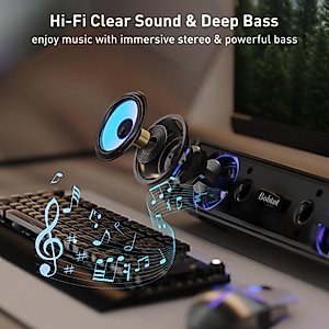 Bobtot Computer Speakers Desktop Soundbar - HiFi Stereo Audio RGB Mini Sound Bar External Speaker with Bluetooth AUX-in Wired USB Powered Volume Control for PC Laptop Tablets Monitor