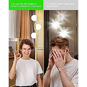 bulbeats Dimmable Gold Floor Lamp, 3 Globe Tall Standing Lamps for Living Room with 3PCS 3000K G9 Bulbs, Frosted Shades, Mid Century Modern Floor Lamp for Bedroom Office Home Decor