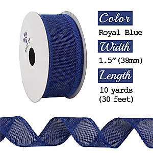 MEEDEE Royal Blue Burlap Ribbon 1.5 Inch Wired Edge Roll for Christmas Wreath, Welcome Wreath, Gift Wrapping, Garland, Bows Making, Swag, Home Decor (10 Yards)