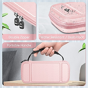 Fintie Carrying Case for Nintendo Switch Lite 2019, [Shockproof] Hard Shell Protective Cover Travel Bag w/15 Game Card & 2 Micro SD Card Slots for Switch Lite Console & Accessories, Rose Gold