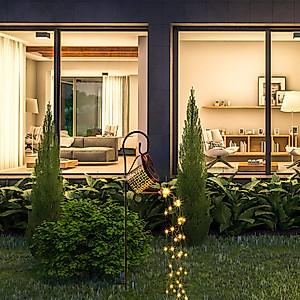 Watering Can with Lights Star Shower Watering Can Solar Twinkle Lights Waterproof Outdoor Decor LED Fairy Lights for Garden Yard Outdoor Lawn Patio Party Decorations Path Lights (Barrel Style)