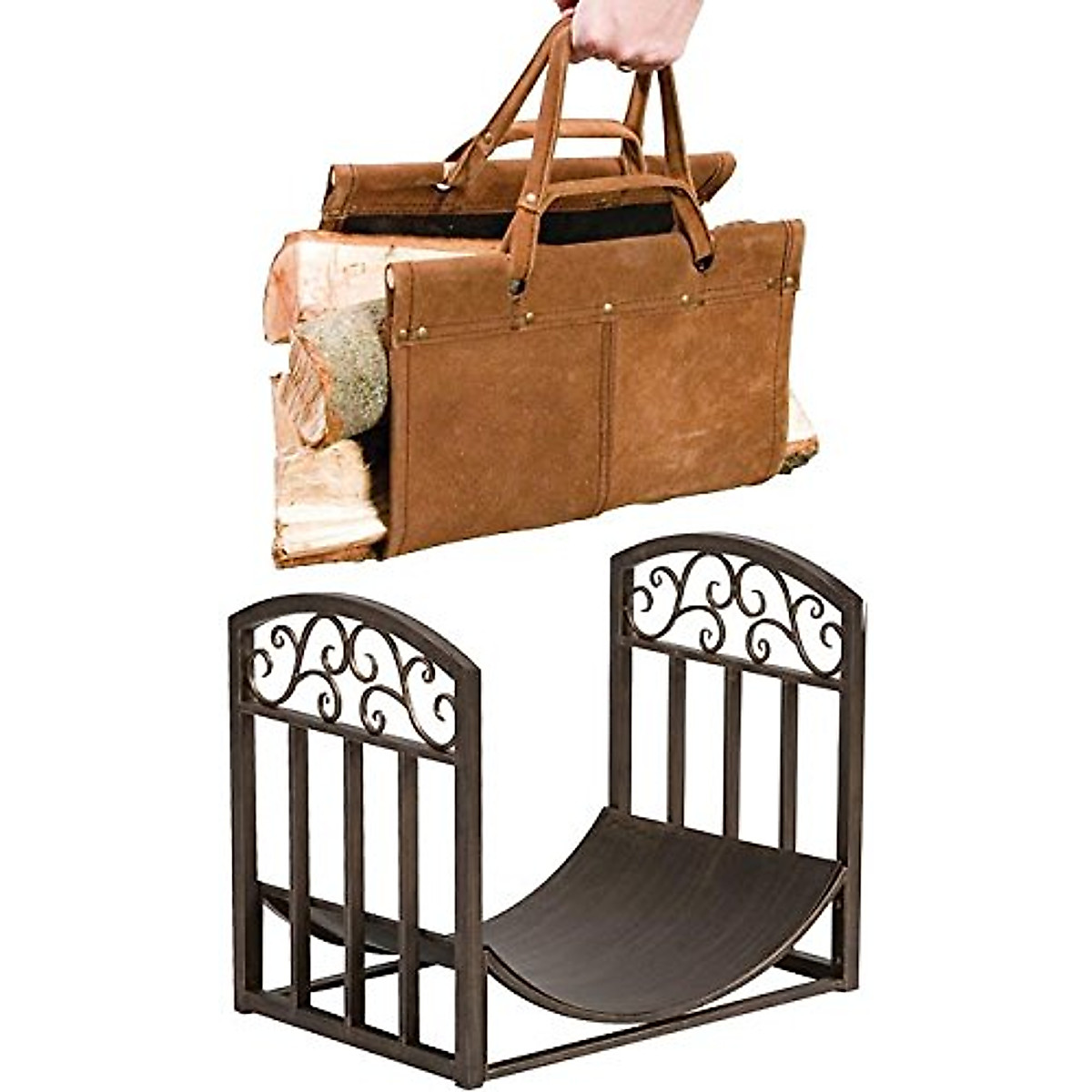 Panacea Log Bin with Scrolls and Leather Log Tote