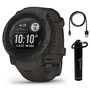 Wearable4U Garmin Instinct 2S GPS Smaller-Sized Rugged Outdoor Smartwatch, Graphite with Corning Gorilla Glass, Multi-GNSS Support Power Bundle