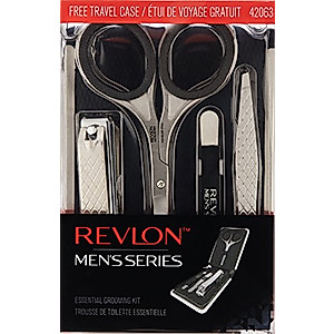 Men's Grooming Kit by Revlon, Nail Clipper, Safety Grooming Scissors, Nail File & Tweezers, High Precision Hair Removal Tools, Stainless Steel (Pack of 1)